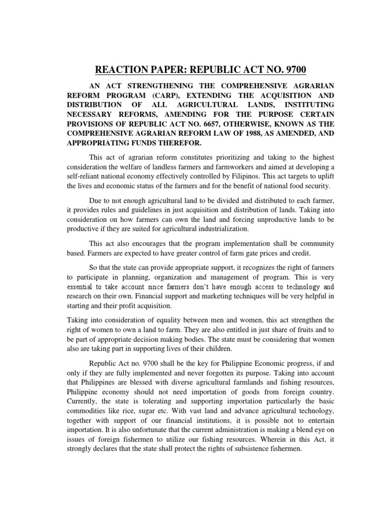 Reaction Paper | PDF | Economies | Agriculture