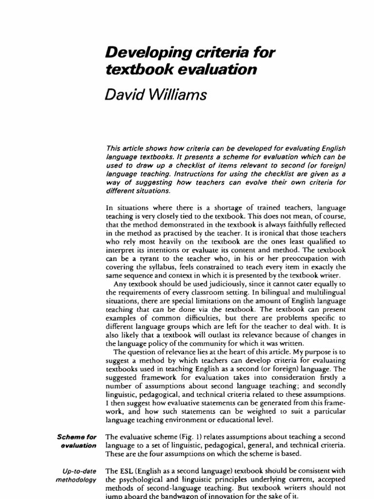 Developing Criteria For Textbook Evaluation Pdf Second Language