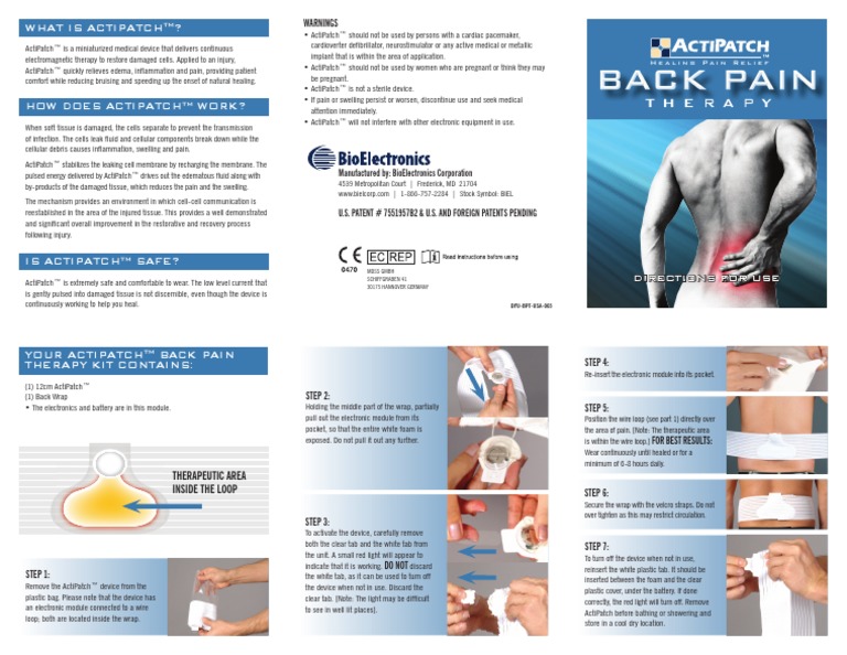 ActiPatch Back Pain Instructions PDF | PDF | Edema | Implant (Medicine)