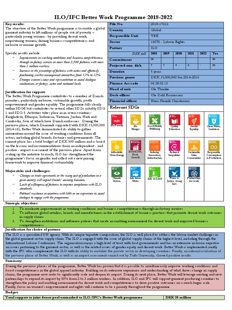 Ilo/Ifc Better Work Programme 2018-2022: Relevant Sdgs | PDF ...