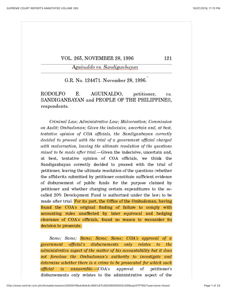 Aguinaldo vs. Sandiganbayan | PDF | Prosecutor | Supreme Court Of The ...