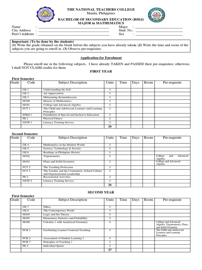 BSEd Mathematics Enrollment Guide | PDF | Teaching Mathematics | Geometry