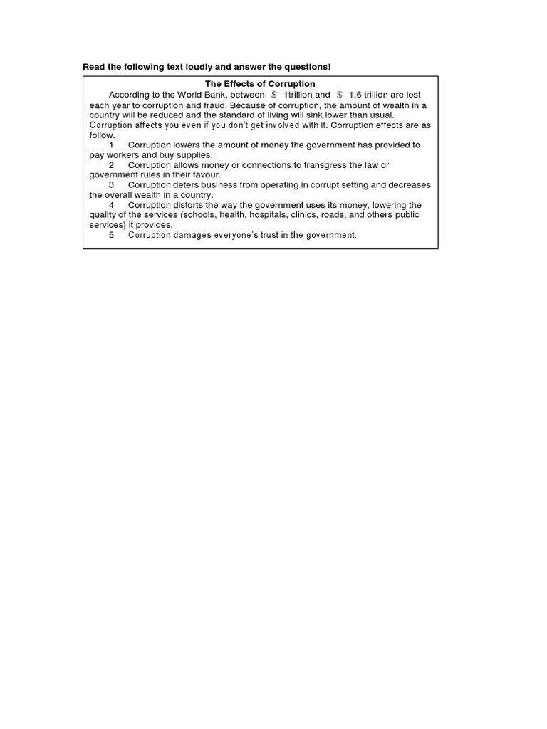 Read The Following Text Loudly and Answer The Questions! The Effects of ...