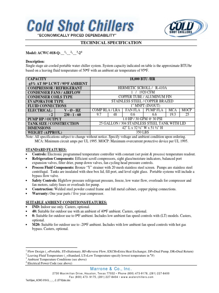 Industrial Chiller Technical Specifications | PDF | Heat Exchanger ...