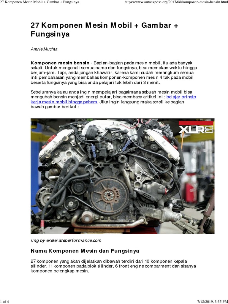 27 Komponen Mesin Mobil + Gambar + Fungsinya | PDF