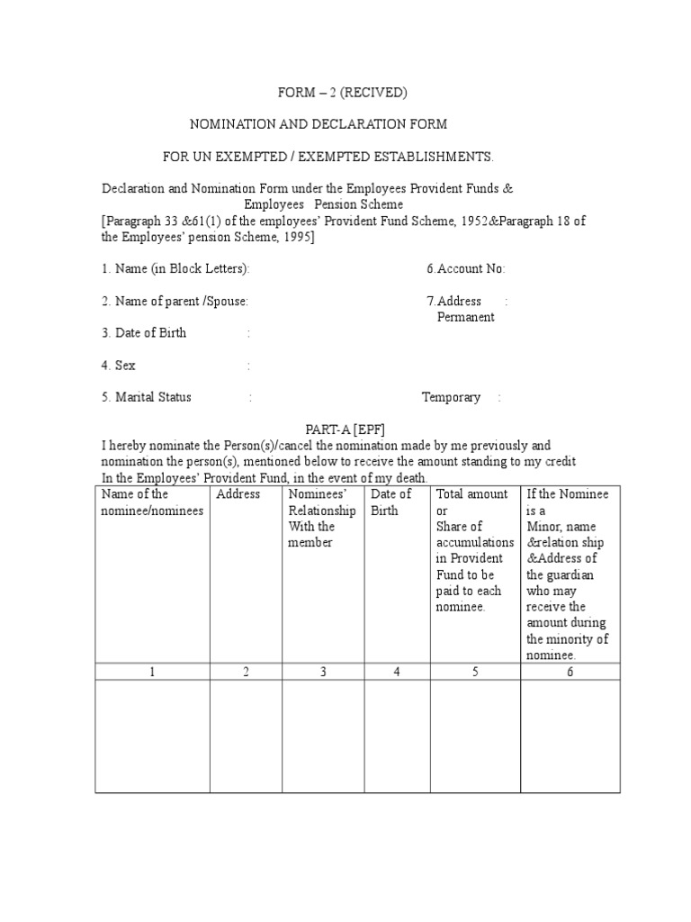 Nomination & Declaration From | PDF | Employee Benefits | Government