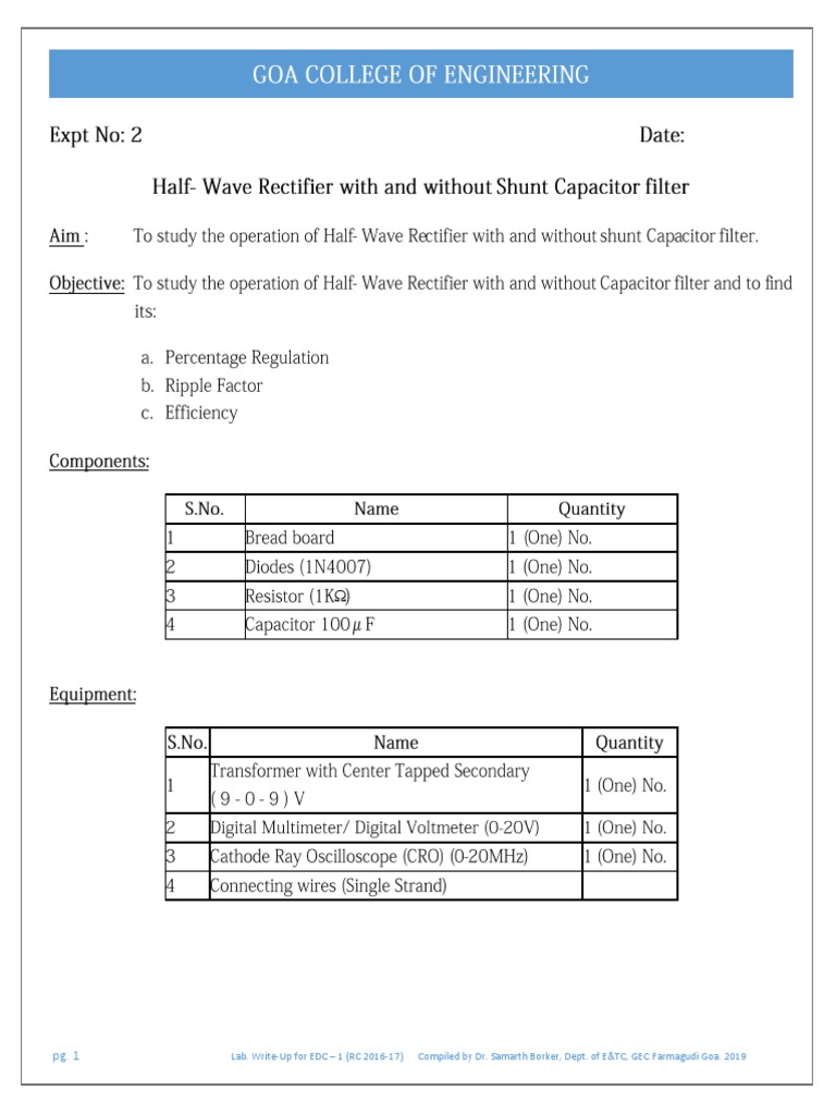 Expt 2 HWR Capacitor Filter | PDF | Technology & Engineering