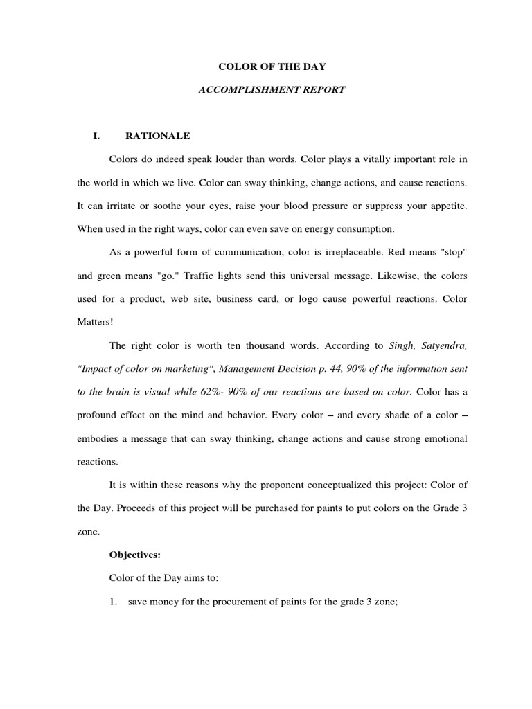 COLOR of The DAY Accomplishment | PDF | Color | Classroom