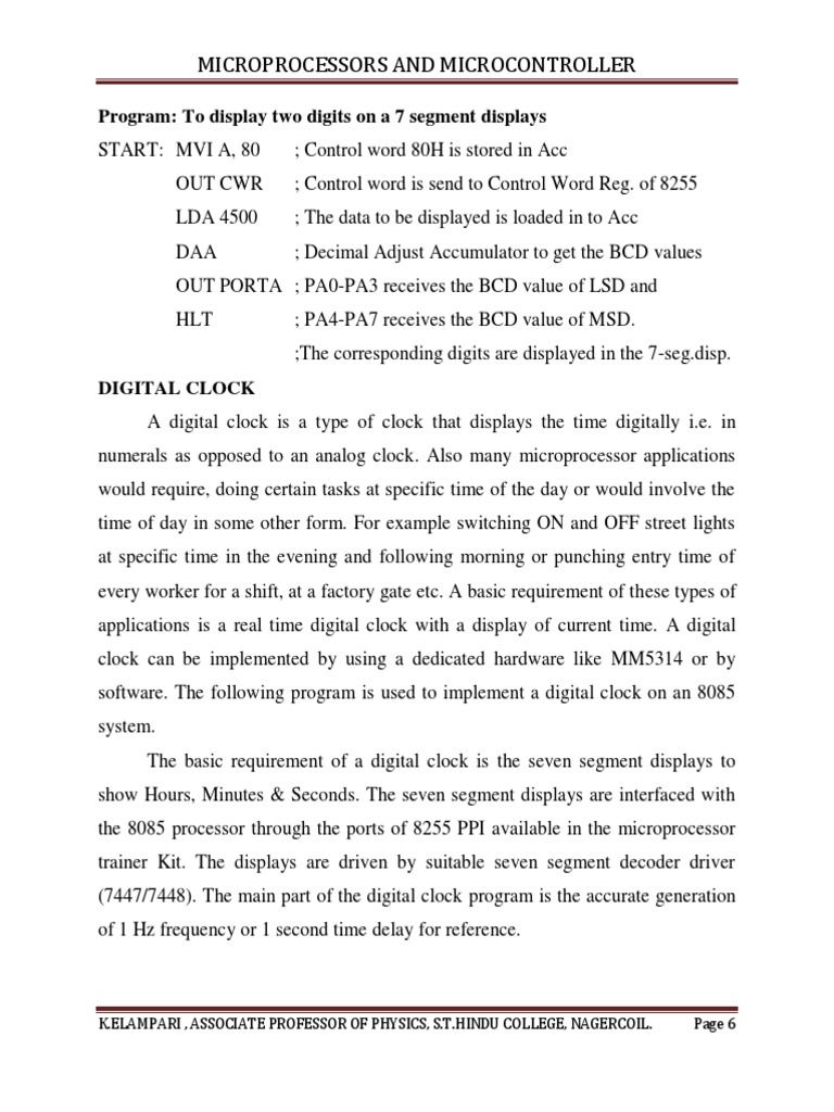Microprocessors and Microcontroller: Program: To Display Two Digits On A 7 Segment Displays ...