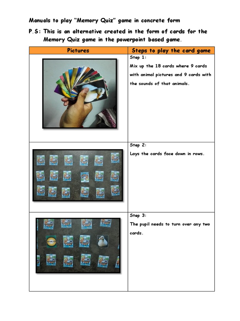 Manuals To Play MEMORY CARD | PDF | Games & Activities