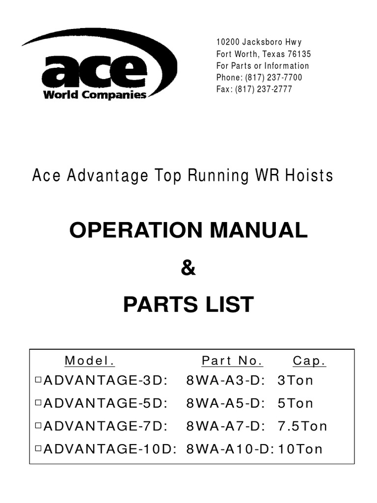 Manual - Ace Crane | PDF | Electric Motor | Brake