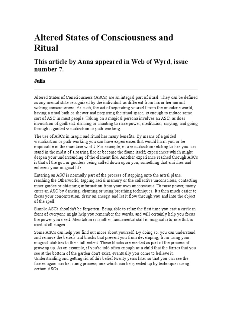 Altered States of Consciousness and Ritual | PDF | Magick (Thelema ...