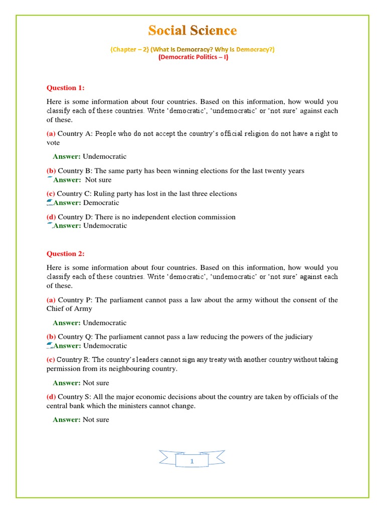 Answer:: (Democratic Politics - I) | Download Free PDF | Democracy ...