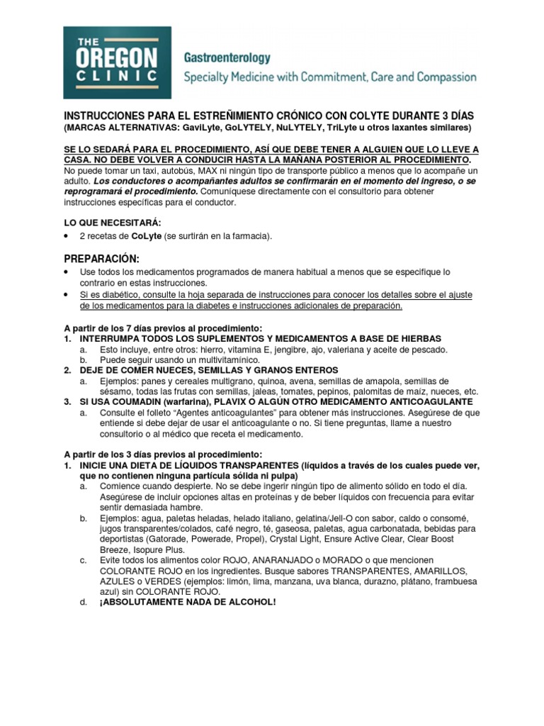 Colyte 3-Day Spanish | PDF | Cereales | Alimentos