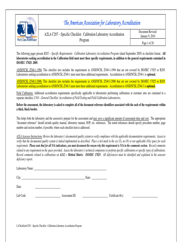 Calibration Accreditation Checklist Guide | PDF | Calibration | Metrology