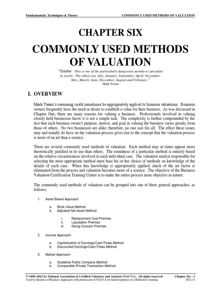 Commonly Used Methods of Valuation | PDF | Book Value | Valuation (Finance)