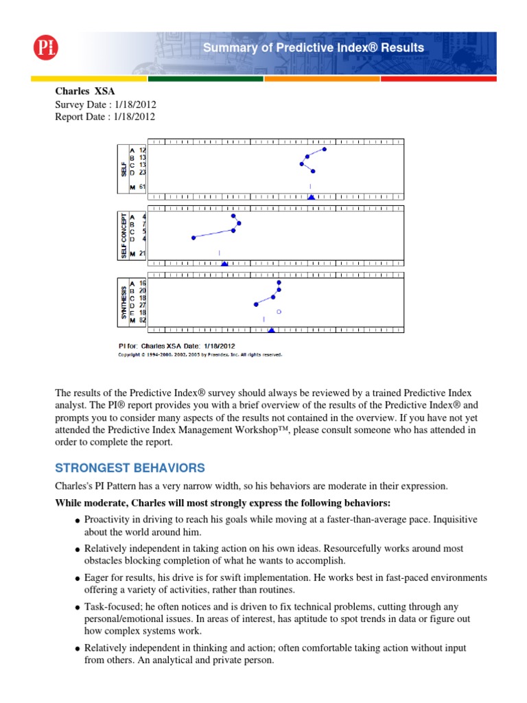 Summary of Predictive Index® Results: Charles XSA | PDF | Cognition ...