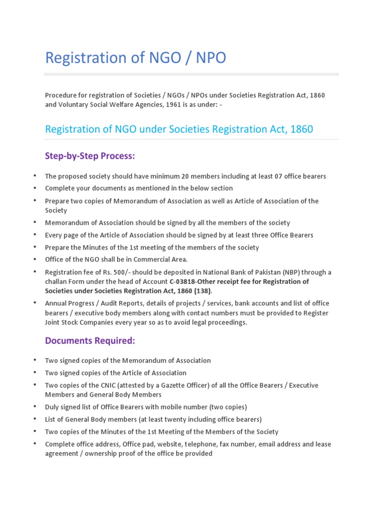 Registration of NGO Under Societies Registration Act, 1860 | Download ...