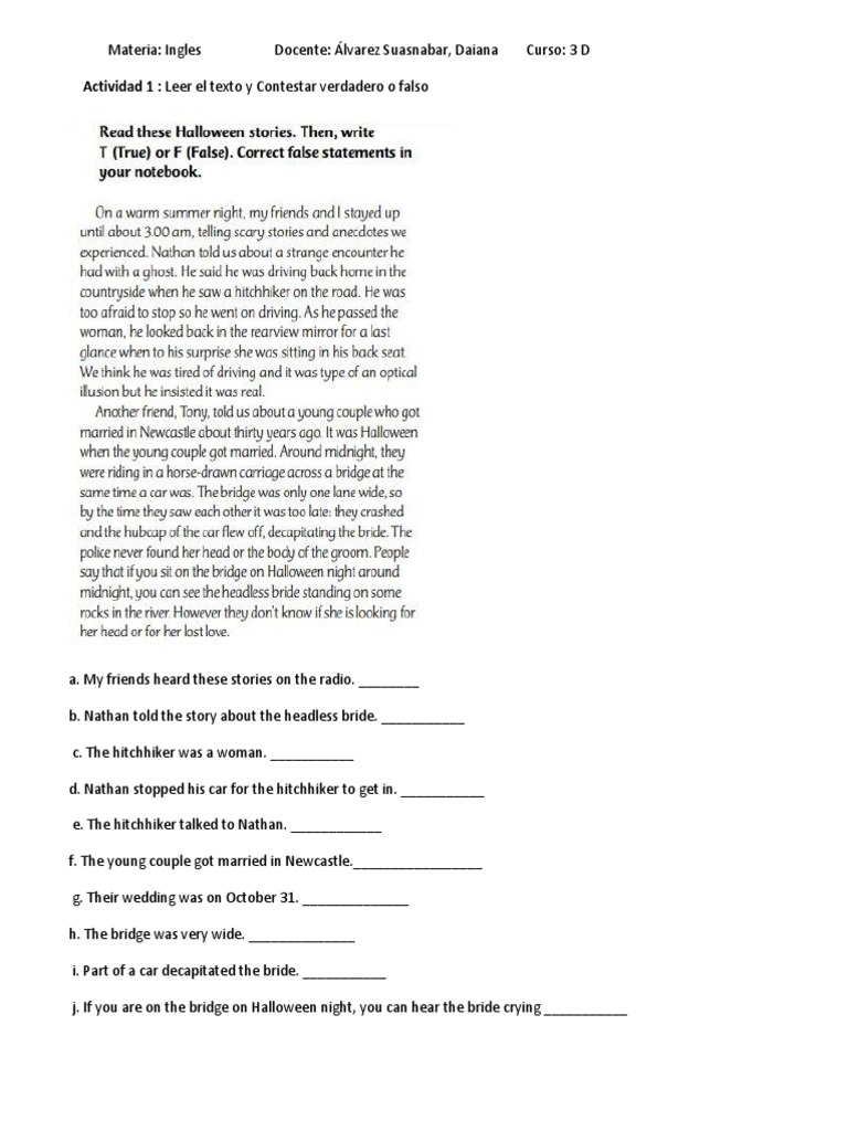 English Activity: True/False Quiz | PDF | Language Arts & Discipline