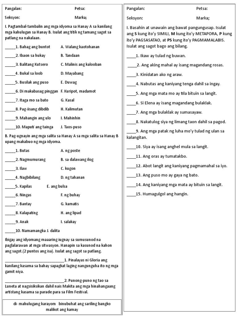 Pagtataya Sa Idyoma | PDF