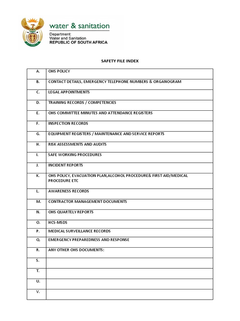 Safety File Index | PDF