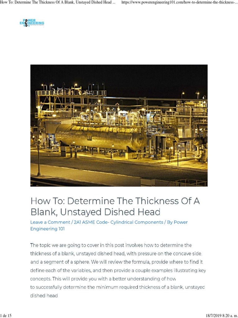 Determine The Thickness of A Blank, Unstayed Dished Head - Power ...