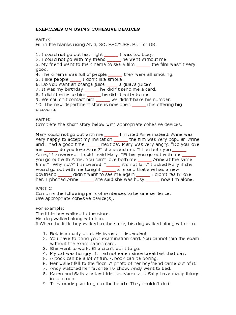 Exercises On Using Cohesive Devices | PDF