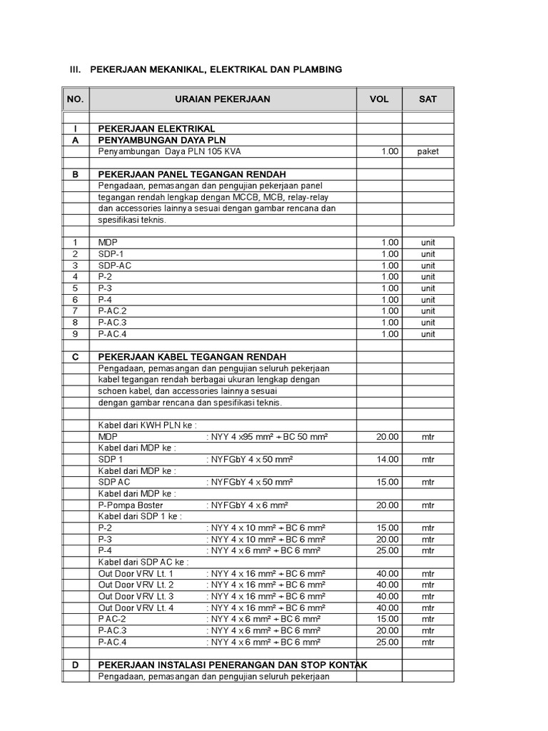 Rincian Proyek MEP dan Plumbing | PDF