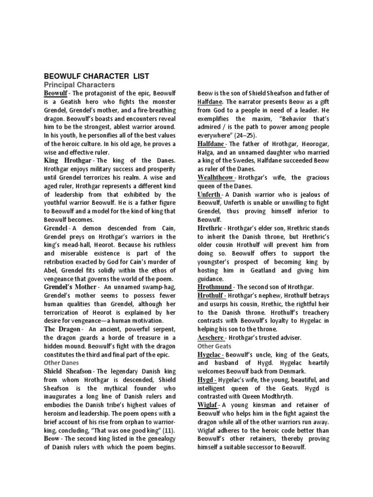Beowulf Character List | PDF | Beowulf | English Folklore