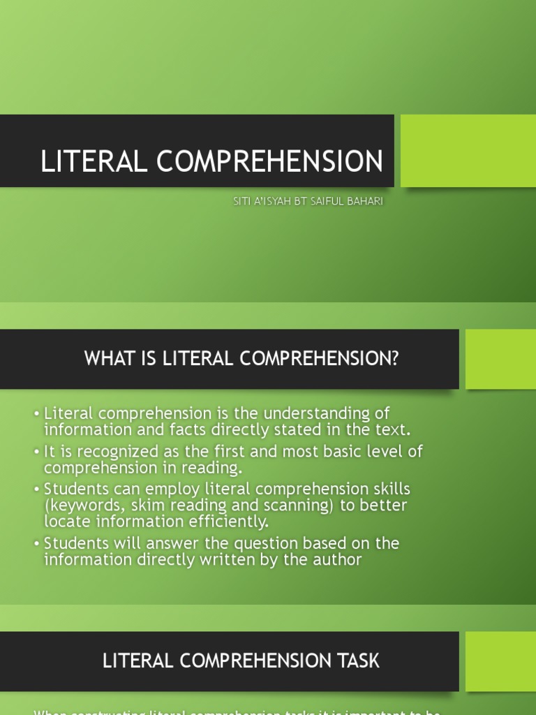 Literal Comprehension: Siti A'Isyah BT Saiful Bahari | PDF | Reading ...