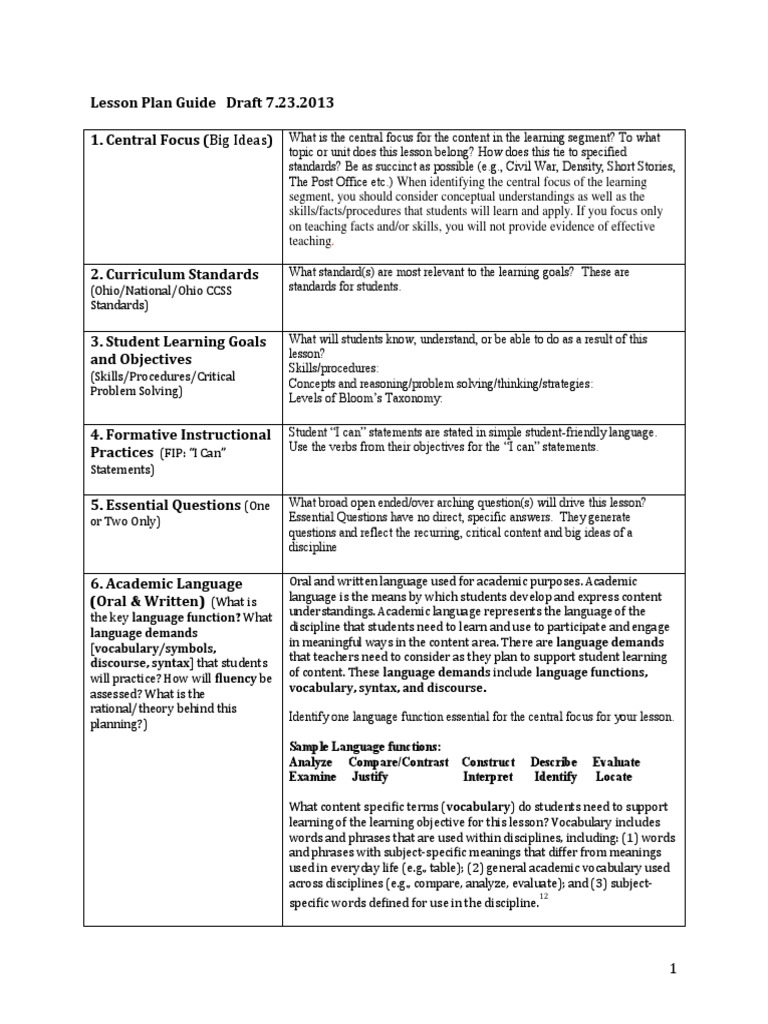 Lesson Plan Guidance Document | PDF | Educational Assessment | Question