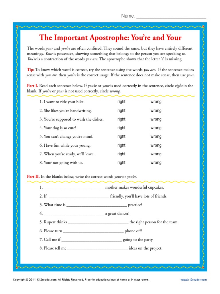 The Important Apostrophe You-Re and Your | PDF