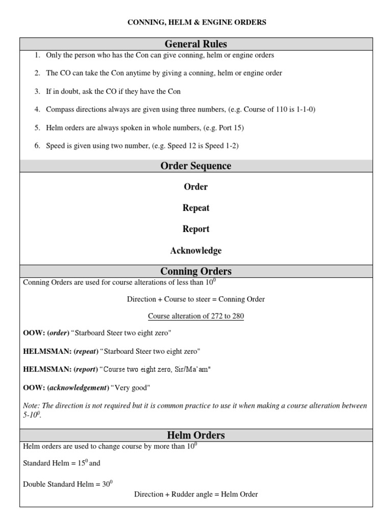 Conning Helms Engine Orders | PDF | Navigation | Water Transport