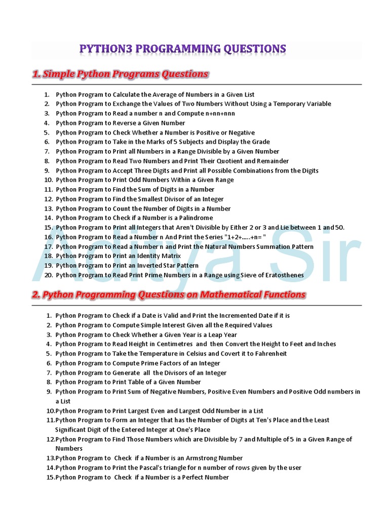 Python Programming Questions | Download Free PDF | Numbers | Computer File