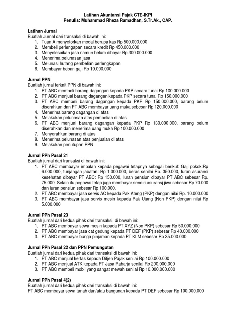 Latihan Akuntansi Pajak CTE | PDF