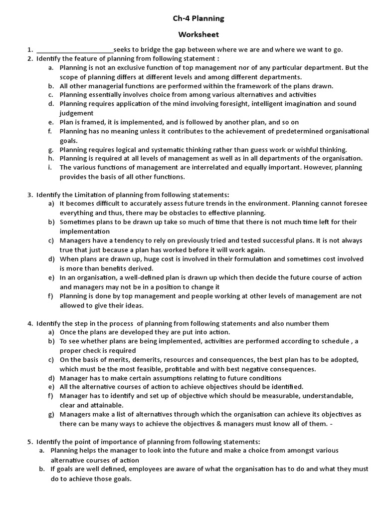 Planning Concepts and Worksheet Guide | PDF | Goal | Business