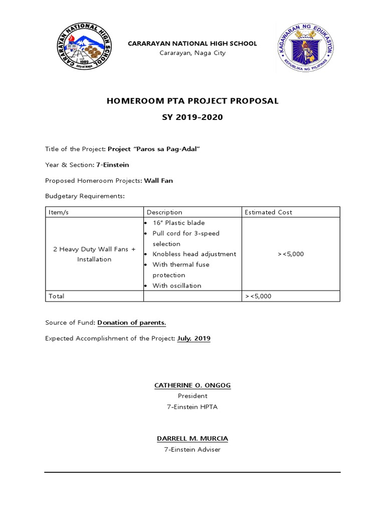 Homeroom PTA Project Proposal 2019-2020 | PDF
