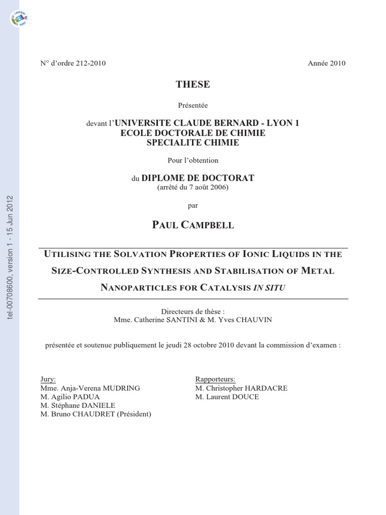 TH2010 Campbell Paul | PDF | Chimie | Sciences physiques