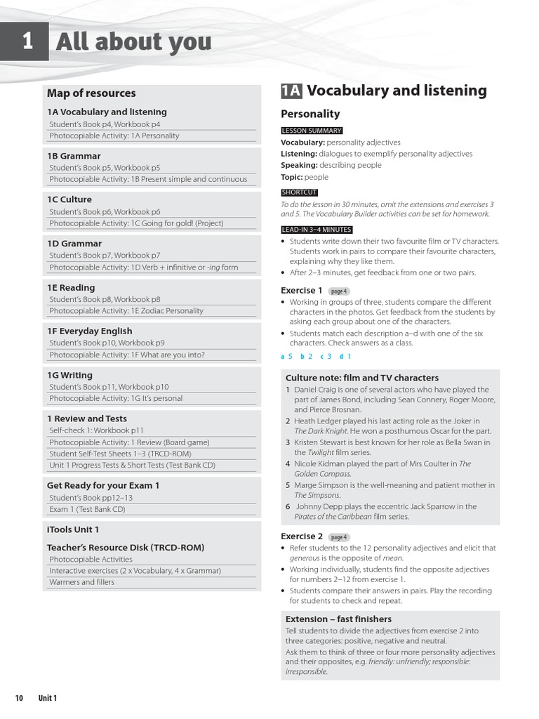 Unit 1: Personality and Descriptions | PDF | Question | Verb
