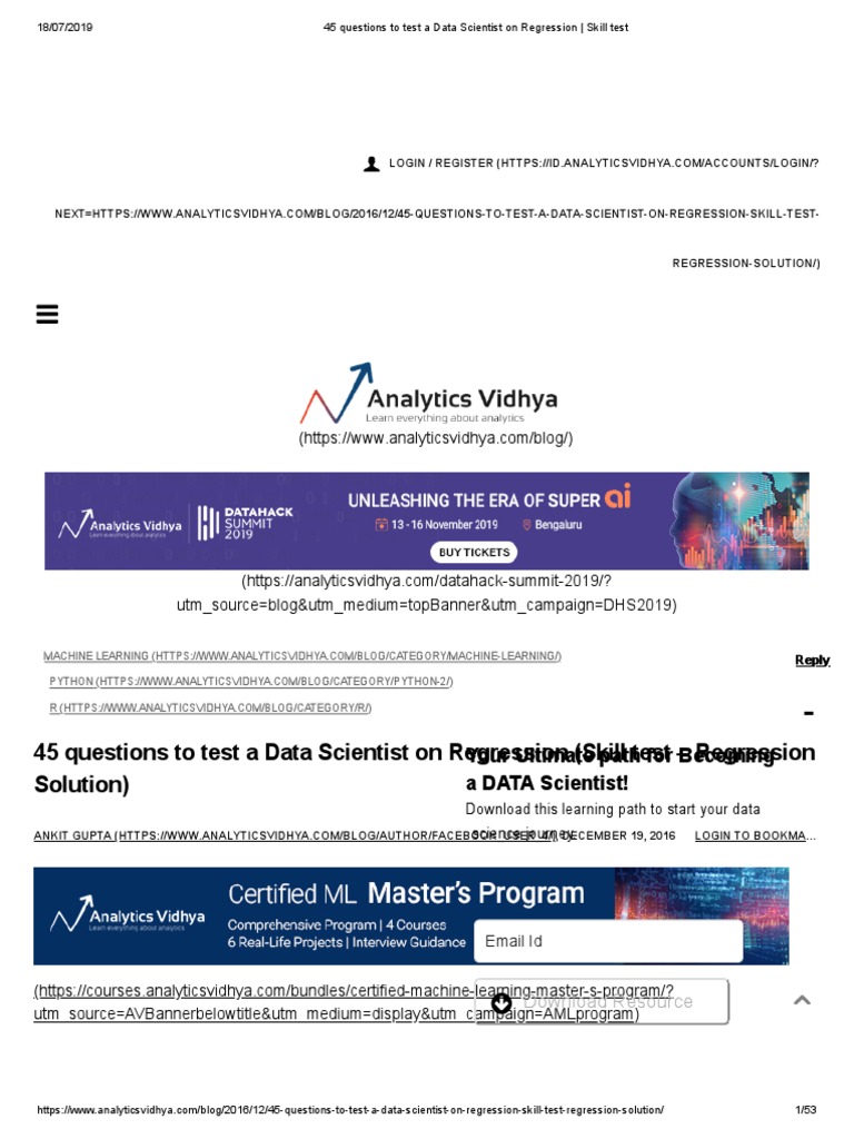 45 Data Scientist Questions | PDF | Coefficient Of Determination ...