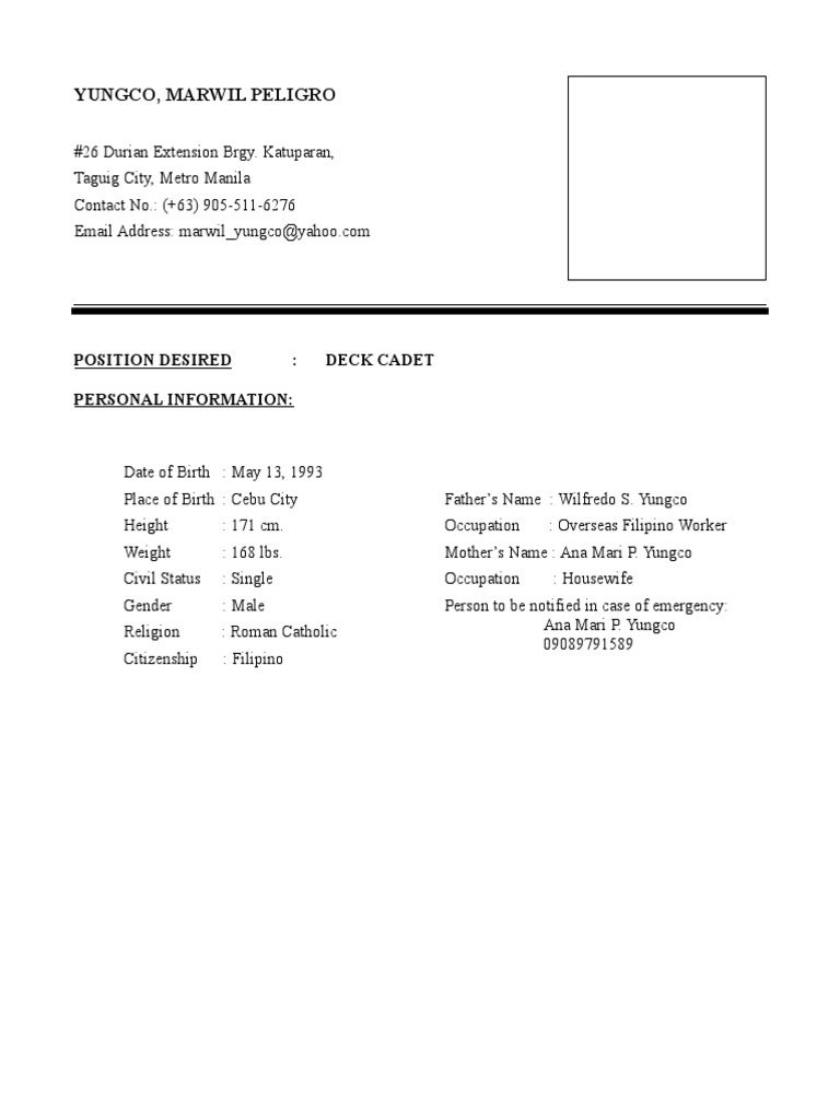 Resume For Deck Cadet | PDF