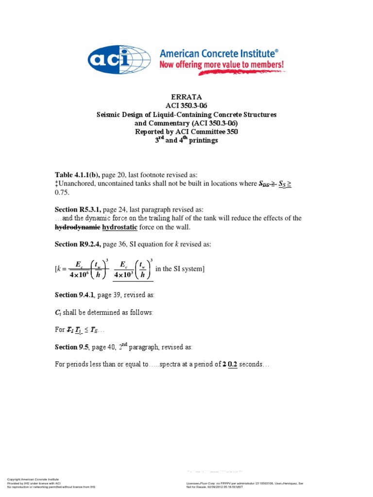 ACI 350.3-06 ERRATA Seismic Design of Liquid-Containing Concrete ...