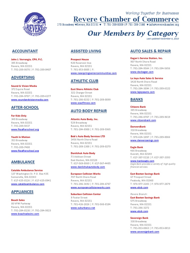 Revere Chamber of Commerce Directory | PDF