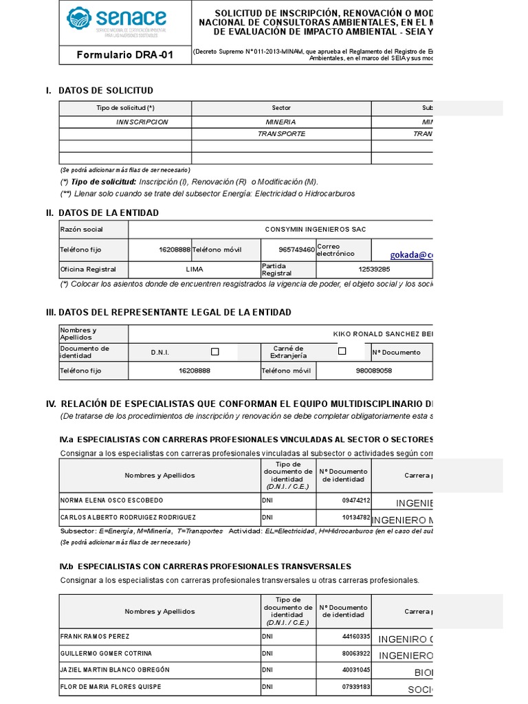 3 Formulario Dra 01 Solicitud de Inscripcion M Rnca | PDF | Gobierno y personalidad | Documentos ...