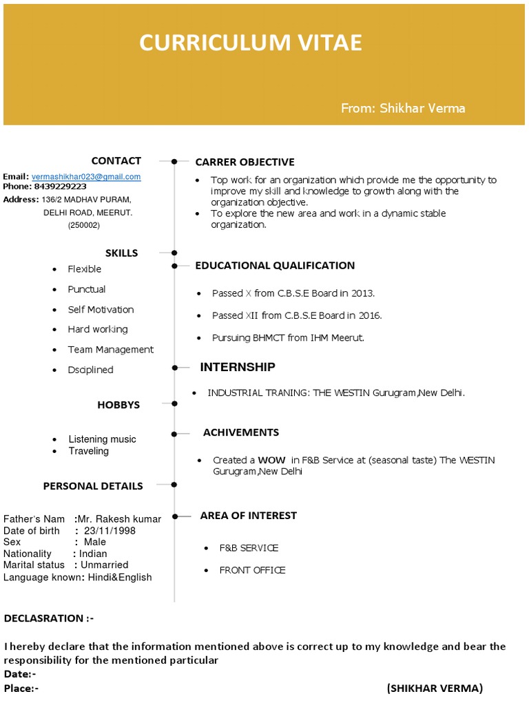 Curriculum Vitae: From: Shikhar Verma | PDF | Behavior Modification | Learning