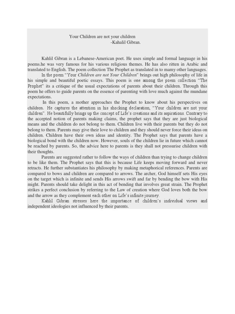 Your Children Are Not Your Children | PDF | The Prophet (Book) | Poetry