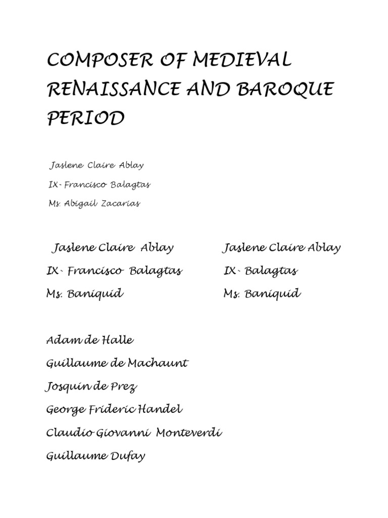 Composer of Medieval Renaissance and Baroque Period | PDF