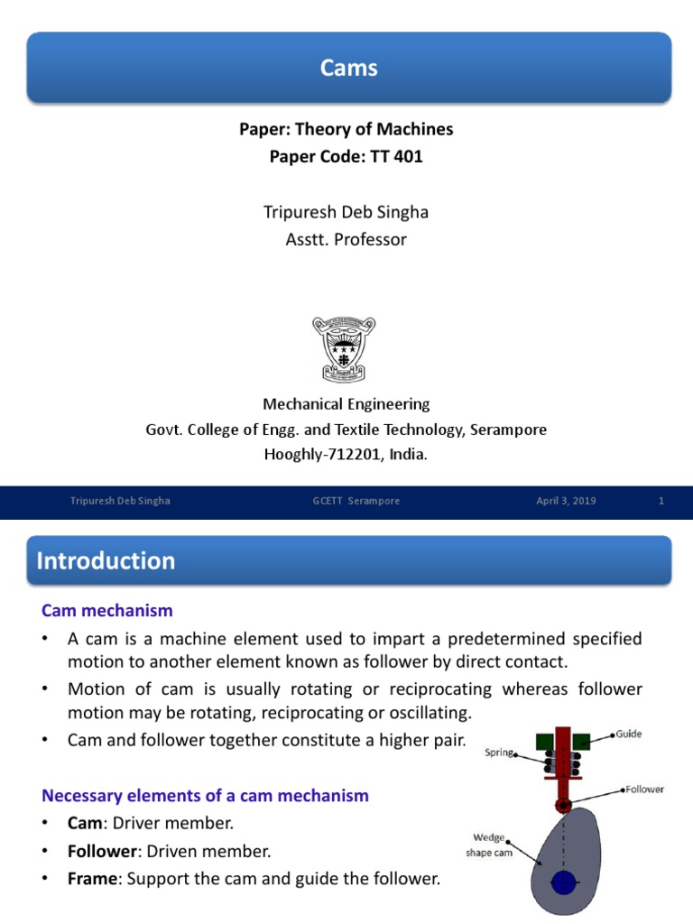 Paper: Theory of Machines Paper Code: TT 401: Tripuresh Deb Singha ...