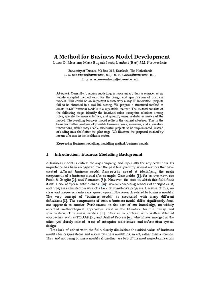 A Method For Business Model Development | PDF | Conceptual Model ...