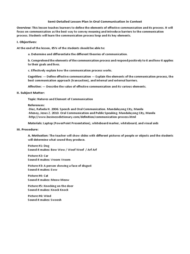 Lesson Plan 1 Oral Com | PDF | Communication | Epistemology